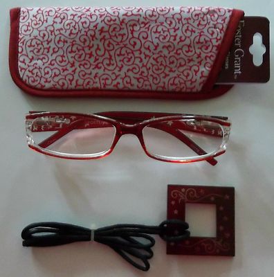 Foster Grant Red Reading Glasses Eyeglass Cord Compact Readers with ...