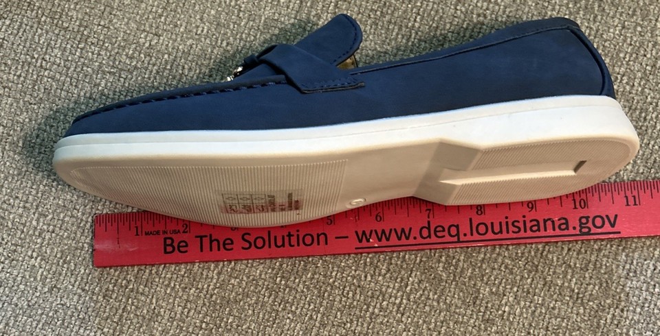 Yoki “carol” Blue Faux Suede Gold Trim Slip On Shoes Loafers Nautical ...