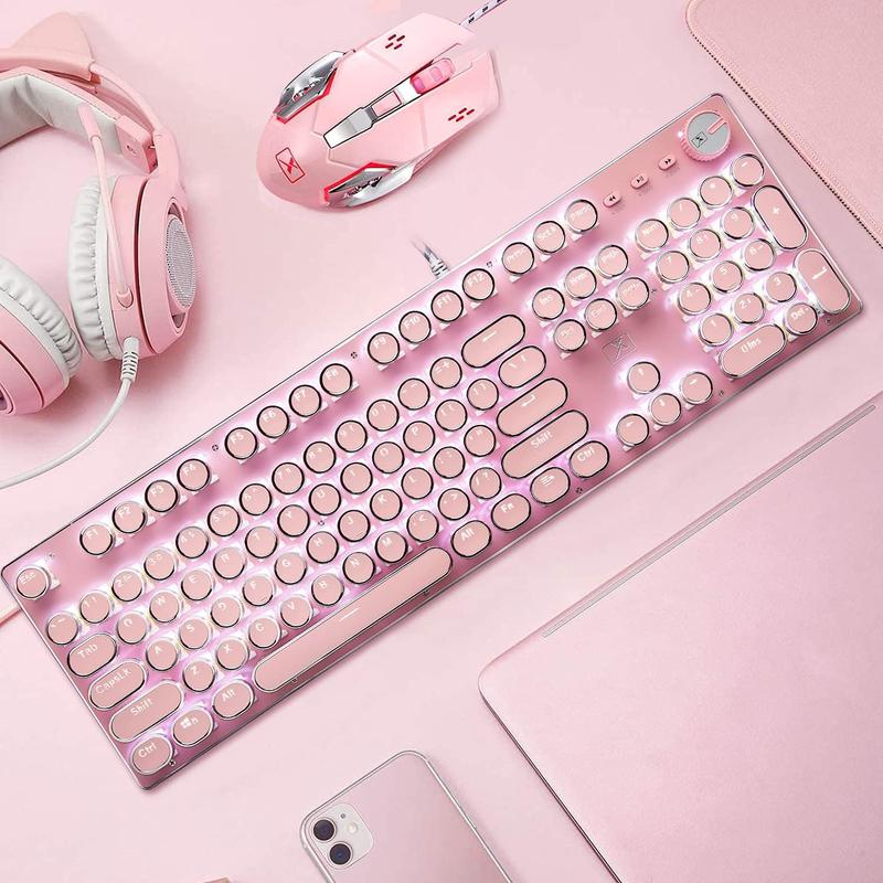 MAMBASNAKE Pink Retro Typewriter Keyboard & Mouse with LED Backlight | eBay