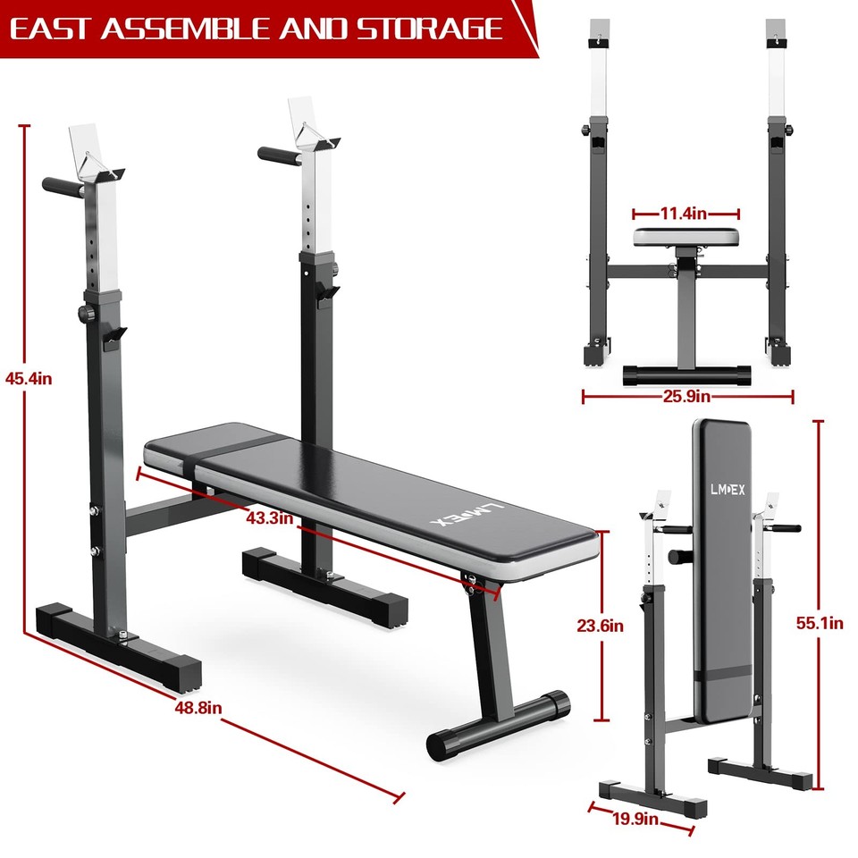 Adjustable Weight Bench Press with Squat Rack Folding Multi-Function ...
