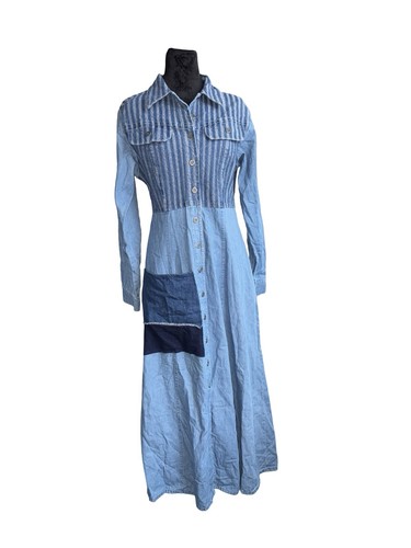 VTG denim Maxi button down patchwork dress size small | eBay