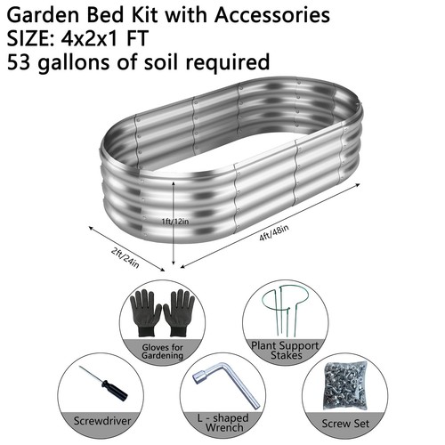 Galvanized Metal Planter Raised Garden Bed Kit for Gardening Outdoor ...