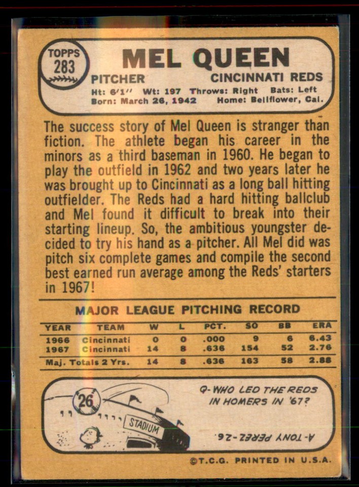 1968 Topps #283 Mel Queen | eBay