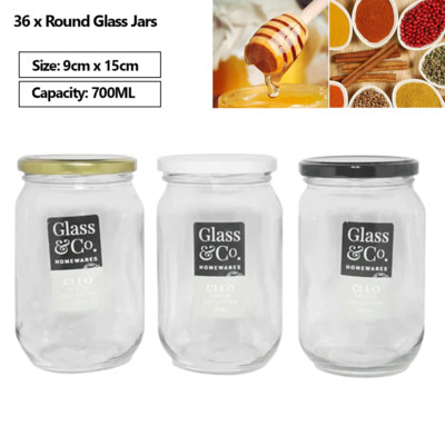 36x Round Glass Conserve Jars Screw Lid 700ml Kitchen Spice Jam Honey ...