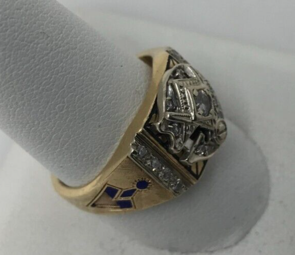 14K Yellow Gold Diamond Masonic Freemason Ring | eBay