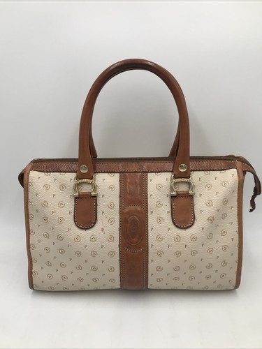 Vintage Leather Pollini Handbag Purse - Made in Italy - Tan White Brown ...