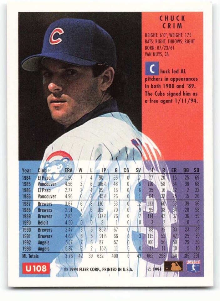 1994 Fleer Update #108 Chuck Crim NM-MT Cubs | eBay