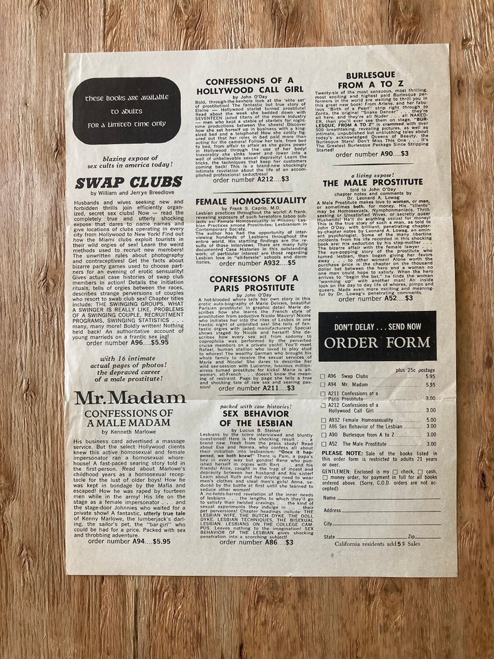 DR JOSEPH DOW / MATED ad flyer 1960s bizarre sexuality marital manual ...
