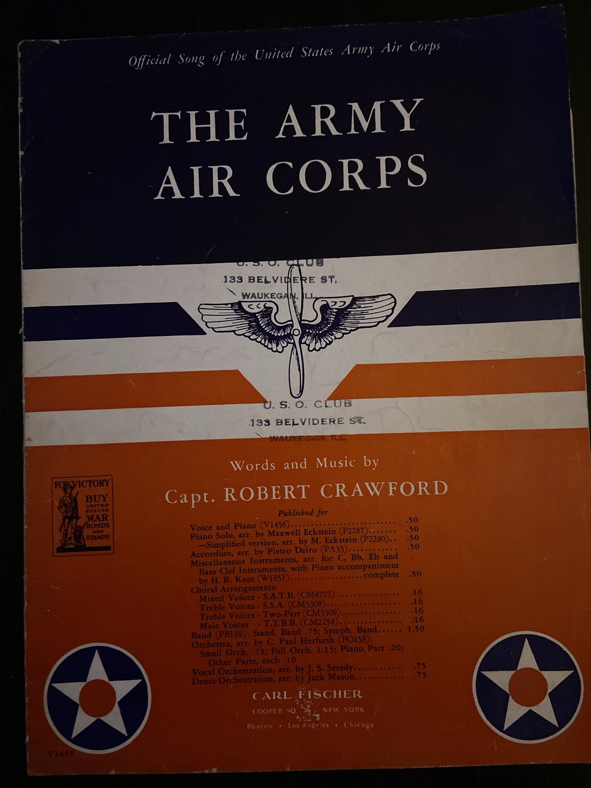 Official Song 1942 US Army Air Corps Songbook by Capt Robert Crawford ...