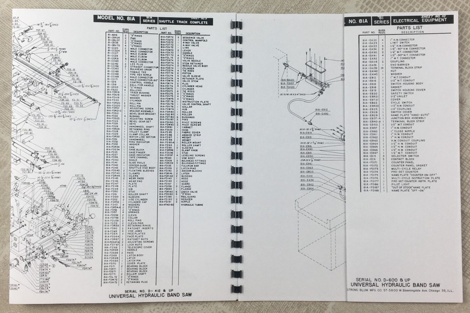 Marvel Series 81 and 81A Vertical Hydraulic Band Saws Parts Catalog ...