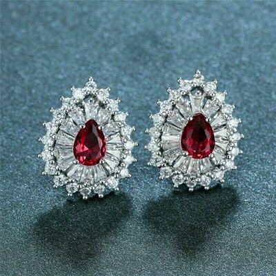 2.50 Ct Pear Cut Simulated Ruby TearDrop Stud Earring 14k White Gold Finish | eBay