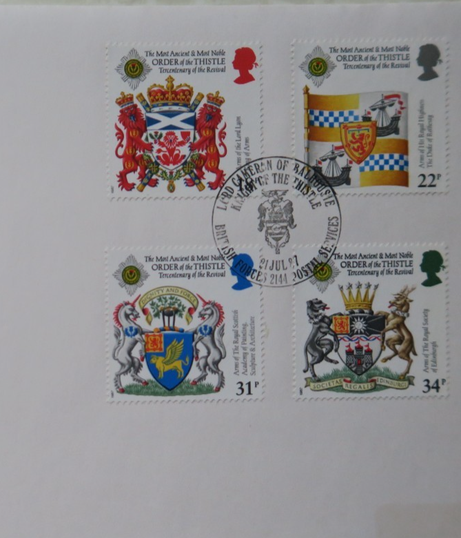1987 STUART FDC - SCOTTISH HERALDRY -LORD CAMERON OF BALHOUSIE KNIGHT ...