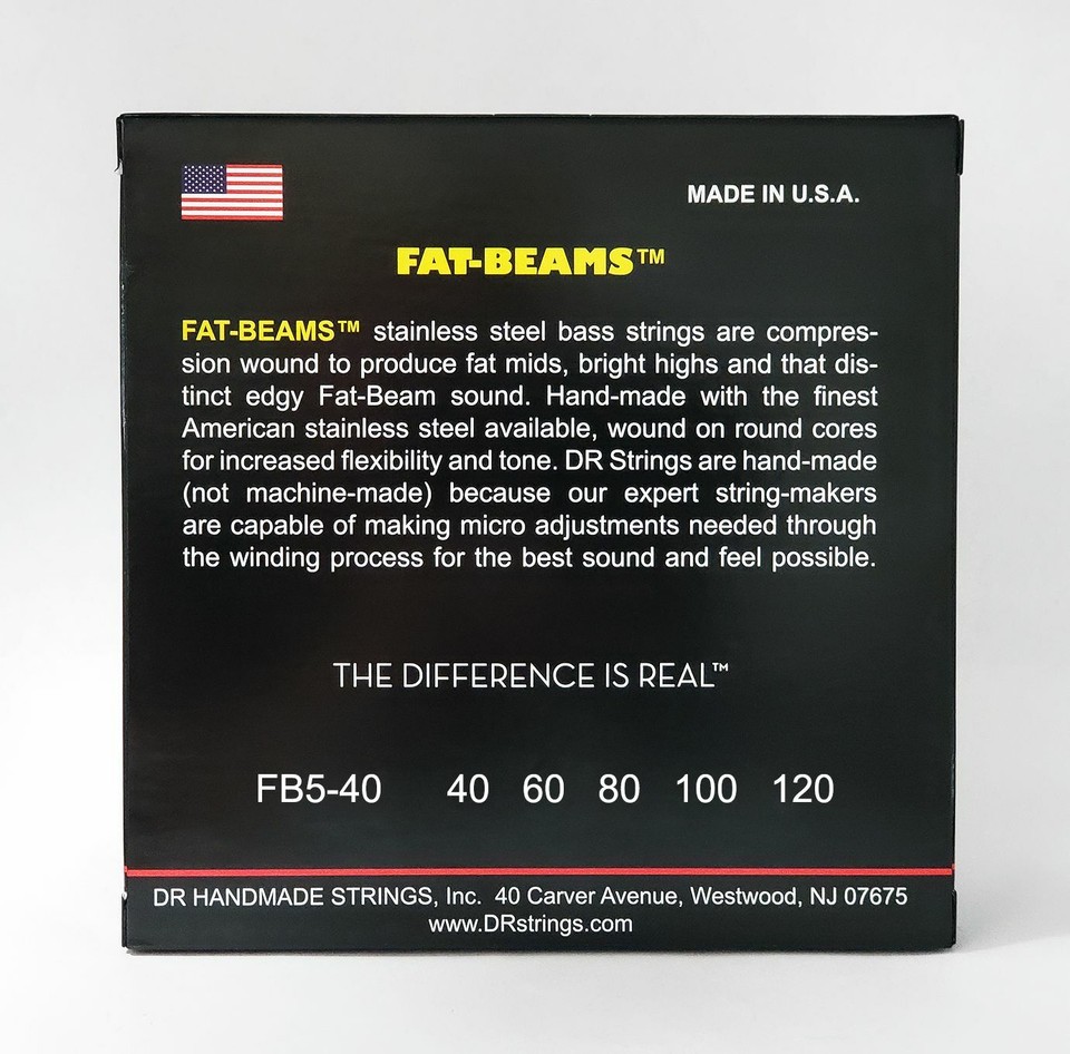 DR FB5-40 Fat Beams Bass Guitar Strings; stainless steel round core 40 ...