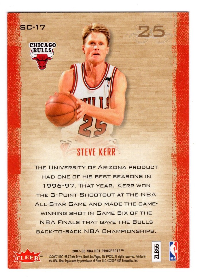 2007-08 FLEER HOT PROSPECTS SUPREME COURT STEVE KERR CARD #SC-17 **NM ...