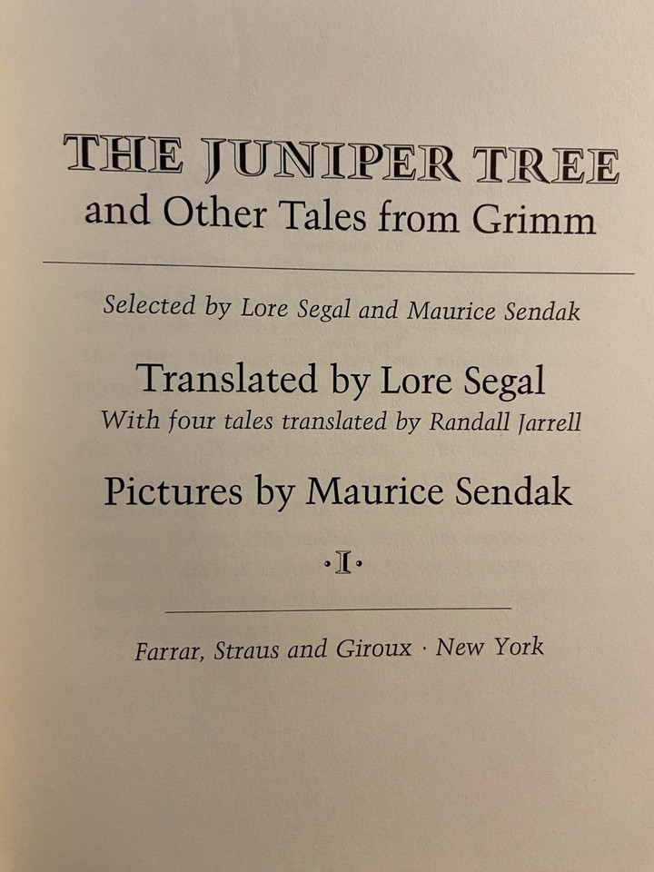 The Juniper Tree Tales from Grimm Segal Maurice Sendak 1973 First ...