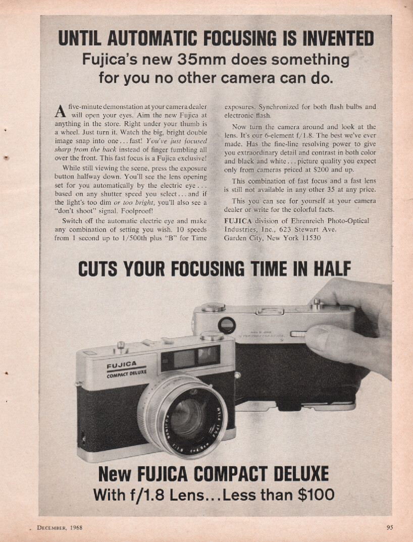 Fujica - Compact Deluxe Camera - Original Magazine Ad - 1968 Fujica - Compact Deluxe Camera - Original Magazine Ad - 1968