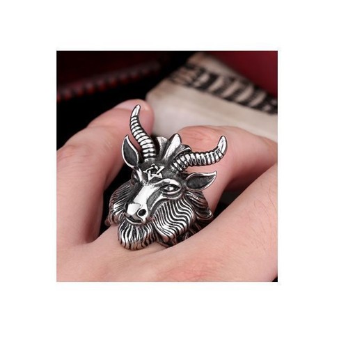 Devil Ram Ring Horns Gothic Pentagram Baphomet Stainless Steel 316L | eBay