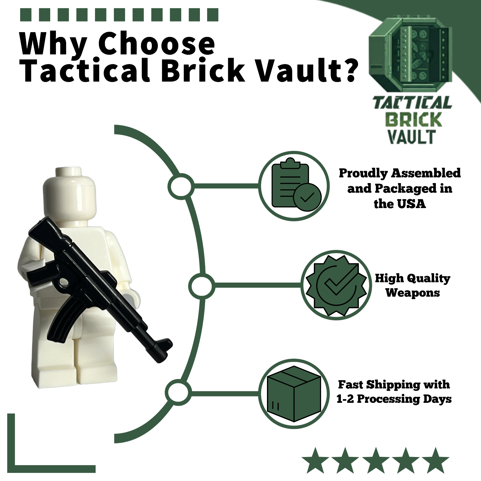 Custom German WW2 StG-44 Machine Gun - Toy Brick Weapon for Minifigures ...