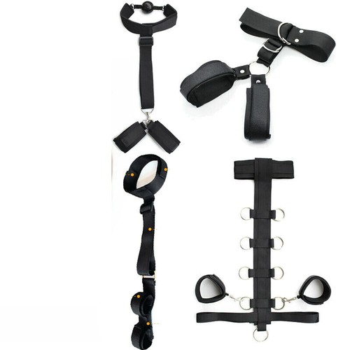 BDSM Slave Neck Collar Waist Belt To Handcuffs Arm Binder Bondage Wrist ...