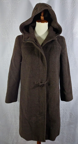 Hilary Radley Alpaca Wool Long Coat Women Sz. 4 Brown Hood Lined Toggle ...
