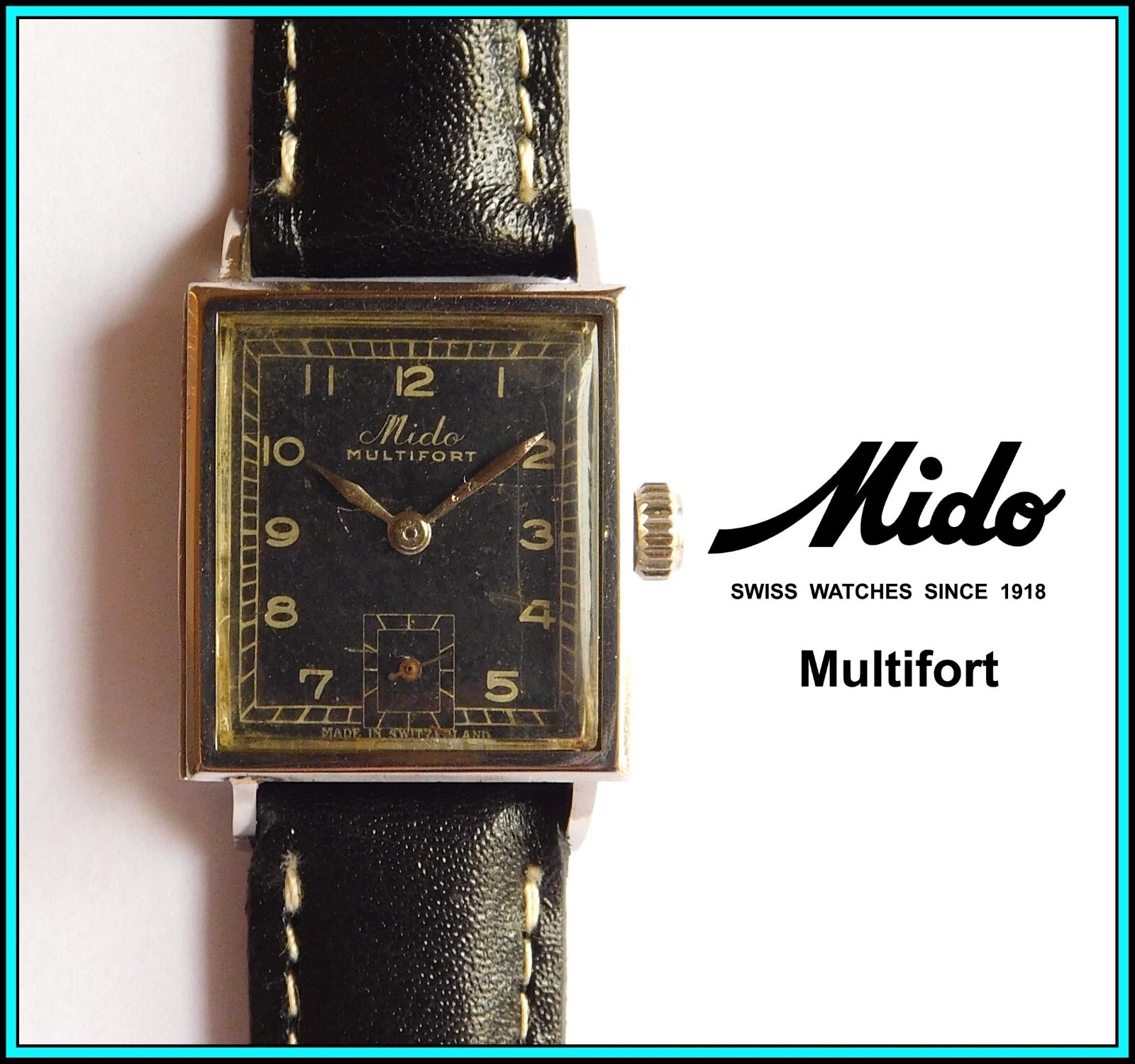 1940's MIDO Multifort Vintage Watch slide-lock rectan… - Gem