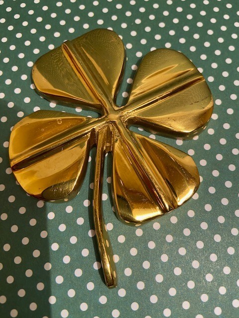 Vintage Brass Shamrock Four Leaf 4-Leaf Clover Paperweight 4" Tall St ...