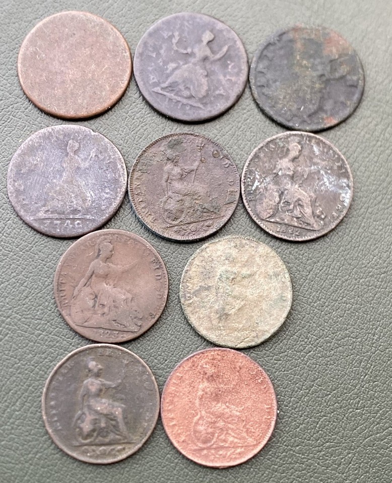 10x Charles II - William IV Farthing Coins George I II IV 1719 Copper ...
