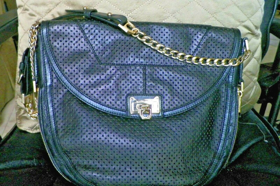 REBECCA MINKOFF COLLECTION, leather handbag with golden ornaments ...