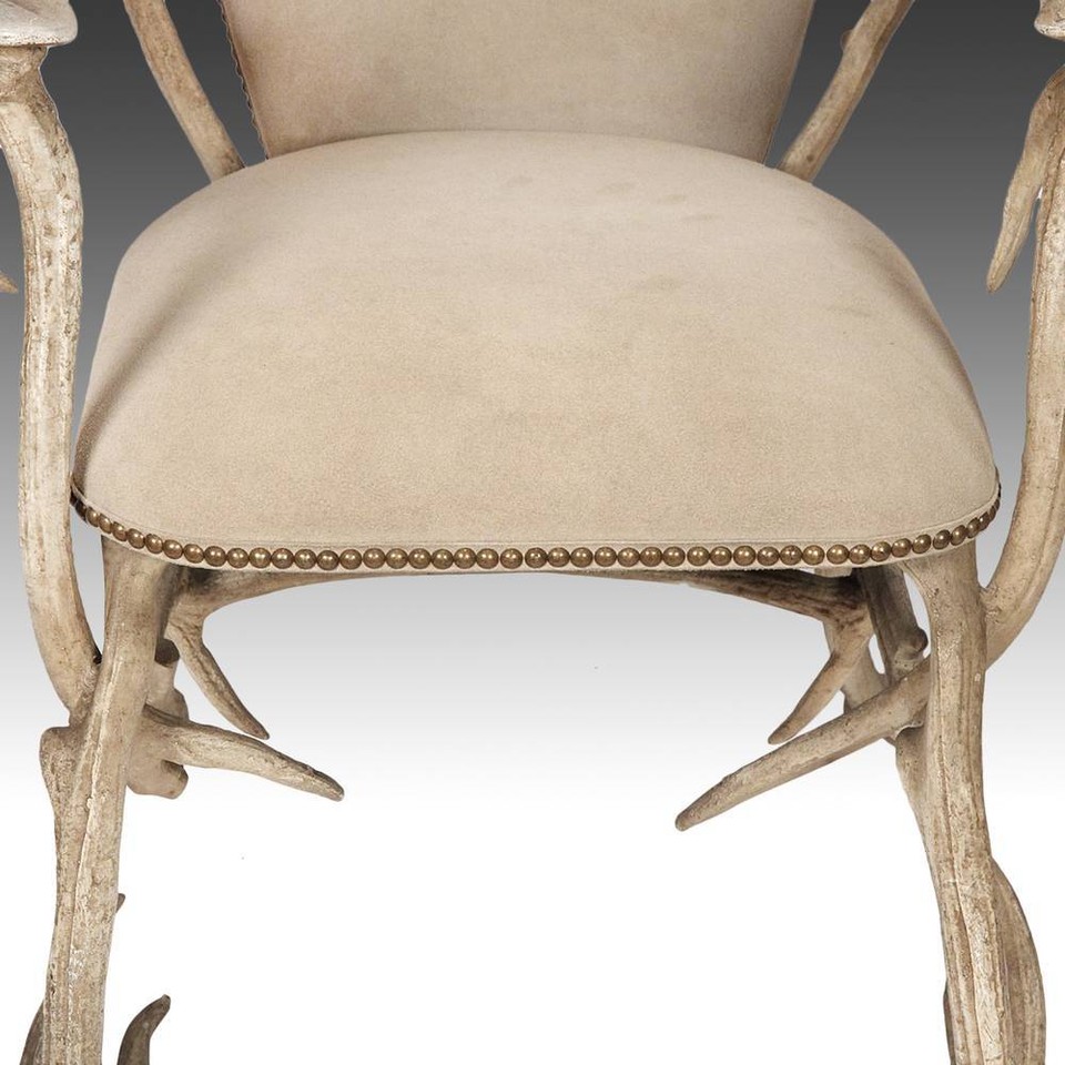 SUPERB VINTAGE ARTHUR COURT ANTLER CHAIR CAST ALUMINUM SUEDE MID ...