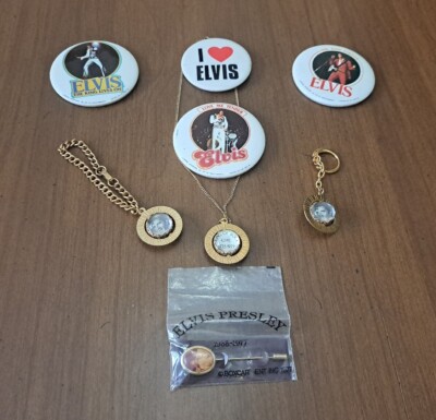 Vintage 1977 Elvis Presley Badge Bracelet Button Necklace Jewelry ...