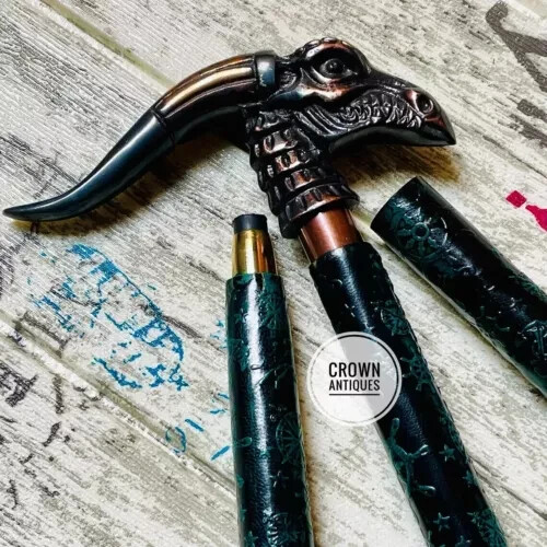 Designer Dragon Head Handle Victorian Leather Wrap Wooden Walking Stick ...