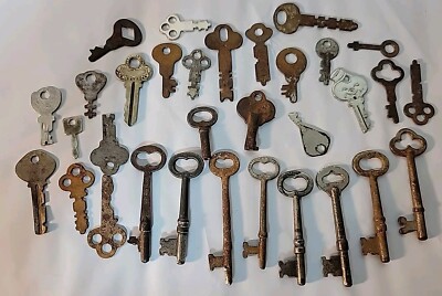 Antique Vintage Key Lot Skeleton Flat Lock Desk Door Chest Cabinet Art ...
