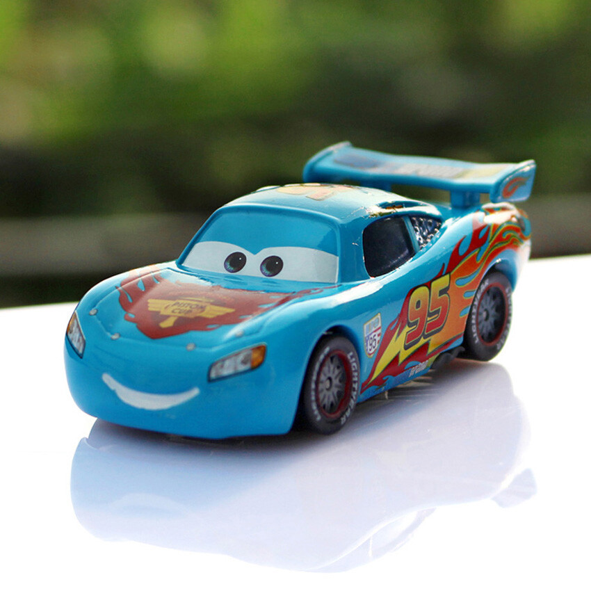 Diecast Model Car Disney Pixar Cars Blue Lightning McQueen Dinoco King ...