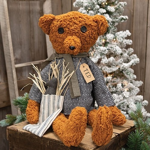 New Primitive TEDDY BEAR 24.5"T BROWN Rustic SHERPA TED Vintage Style ...