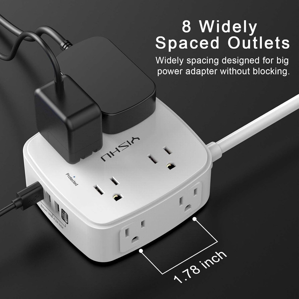 6 Ft Surge Protector Power Strip - 8 Widely Outlets with 4 USB Ports, 3 ...
