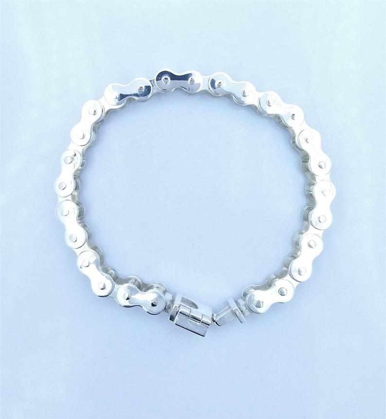 Beautiful Classic Solid 935 Argentium Silver Men's Charm Bike Chain Bracelet | eBay