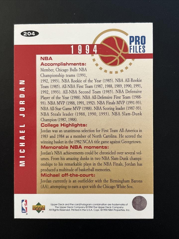 1994 Collector's Choice: #204 Michael Jordan PRO NM-MT OR BETTER C3 | eBay