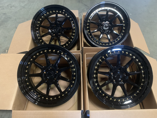 19x8.5 +35 Aodhan DS-X 5x114.3 Gloss Black w/Gold Rivets Wheels (Used ...