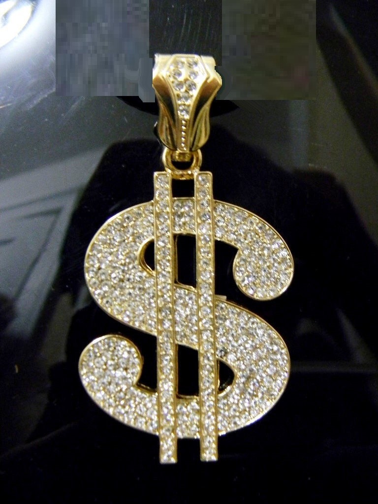 Gold Crystal Rap Hip Hop Pave Dollar Sign Money Rich Pendant Necklace ...