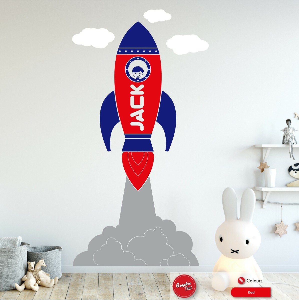 Rocket Wall Decals Astronaut Kids Room Wallpaper, Space Kids Wall