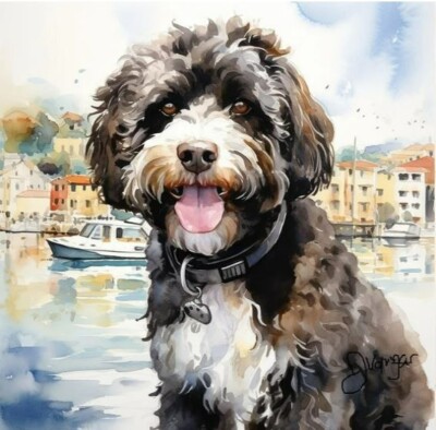 Watercolor Portuguese Water Dog Art Print 8x11 inch | eBay