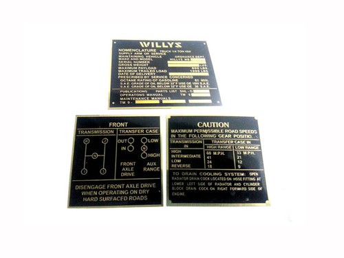 BRASS MADE BLACK DASH DATA PLATE 3 UNIT FOR JEEP WILLYS FORD CJ2A CJ3A ...