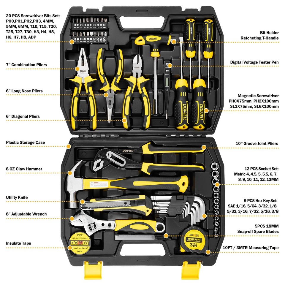 Tool Set Tool Kit 62PCS Homeowner Tool Set Wrench Pliers Screwdriver ...