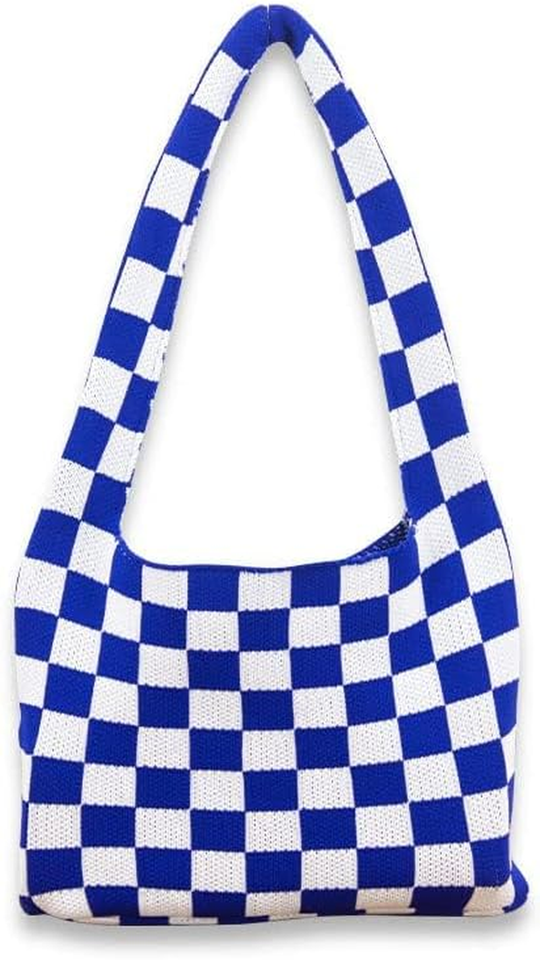 Checkered Tote Bag, Stylish Knitted Tote Bag with Chessboard Pattern ...
