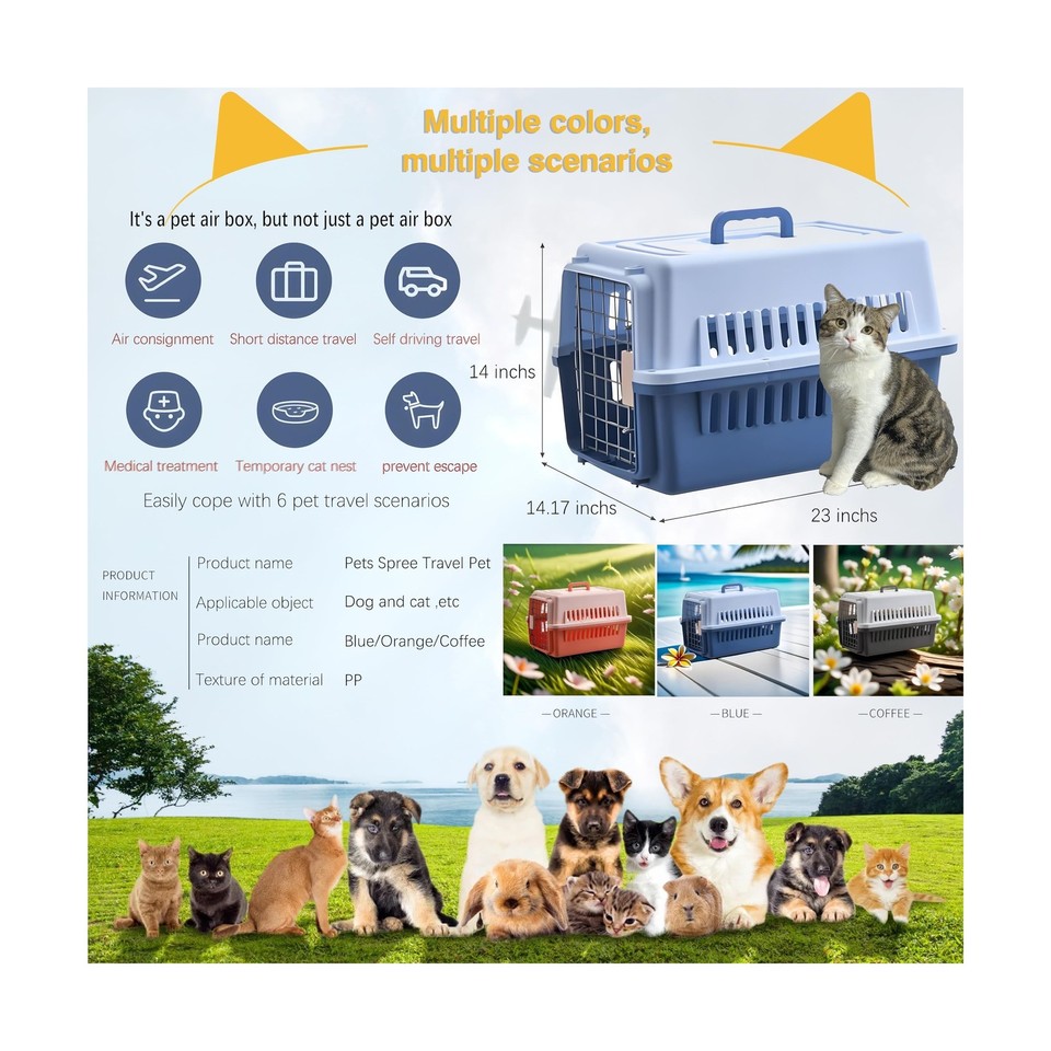 LLGJ-Pets Carrier, Kennel, 23 In. Long, Hard-Sided, for Dog/Cat up to ...