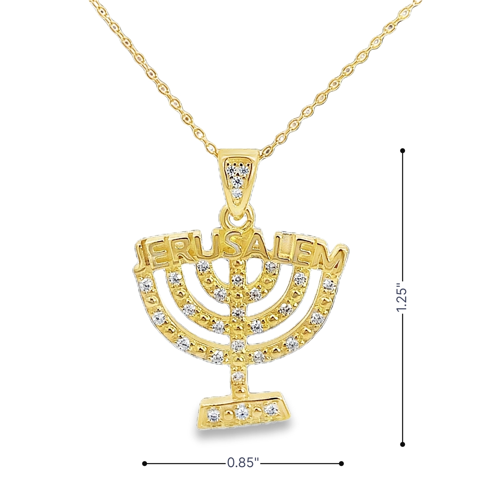 Womens 925 Sterling Silver Jewish Menorah Jerusalem CZ Pendant Necklace ...