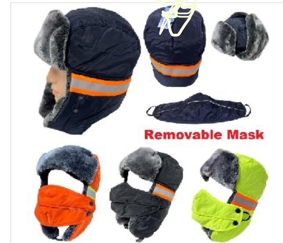 Women Men Winter Fur Earflap Trapper Warm Aviator Hat Face Mask Cap Ski ...
