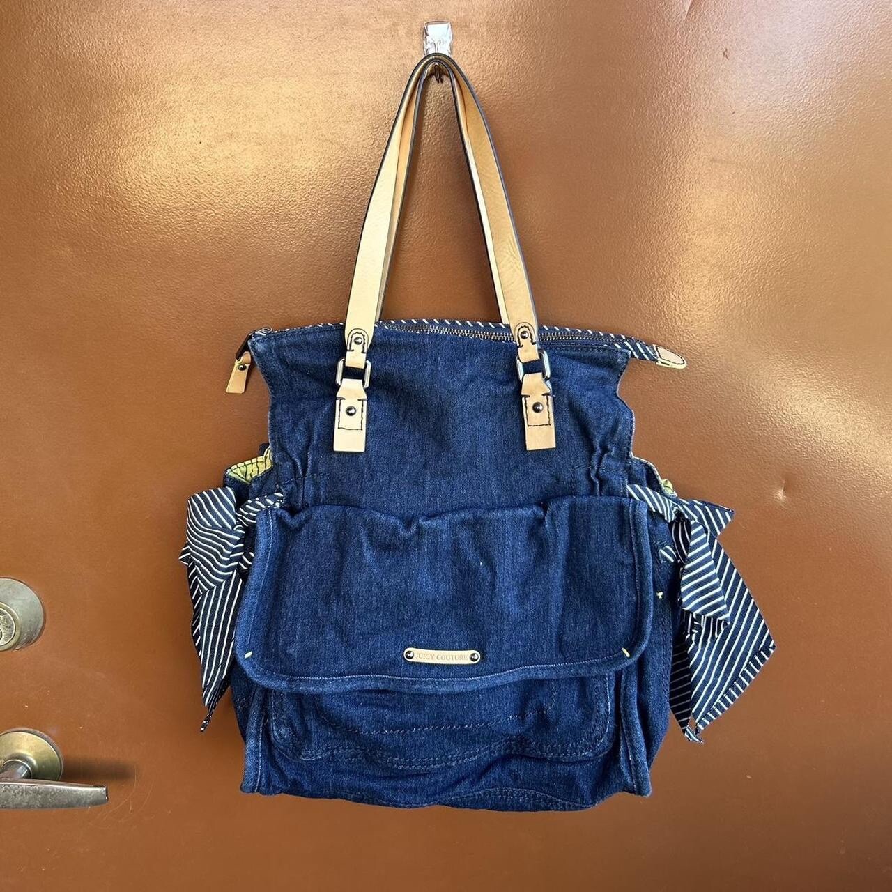 2000s Juicy Couture Y2K Ribbon Navy Blue Denim Beach … - Gem