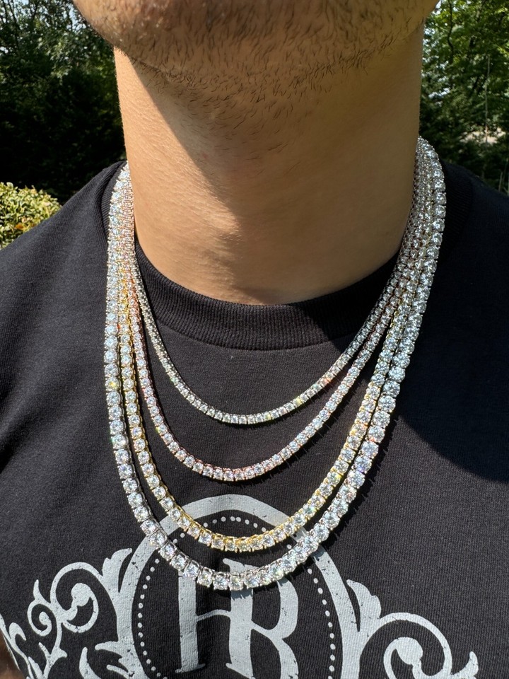 Tennis Chain Real SOLID 925 Sterling Silver CZ ICED Necklace Chain Hip ...
