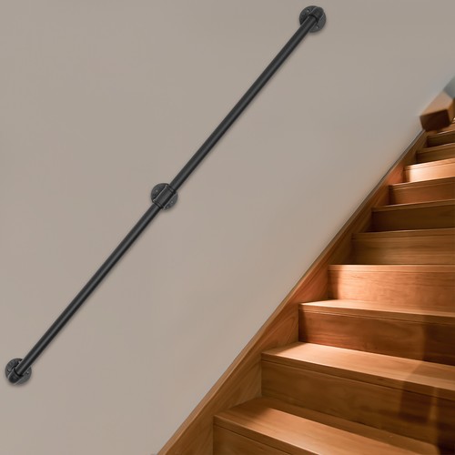 for In/Outdoor Black Modern Handrail 5ft Stair Railing Wall-mounted ...